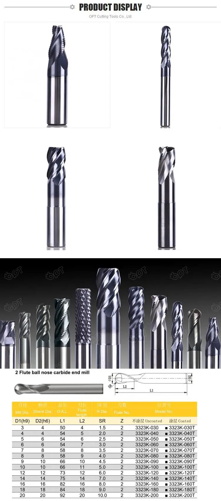 Fresa de punta esférica de carburo cónico Premium OPT para fresado CNC de alta precisión ...