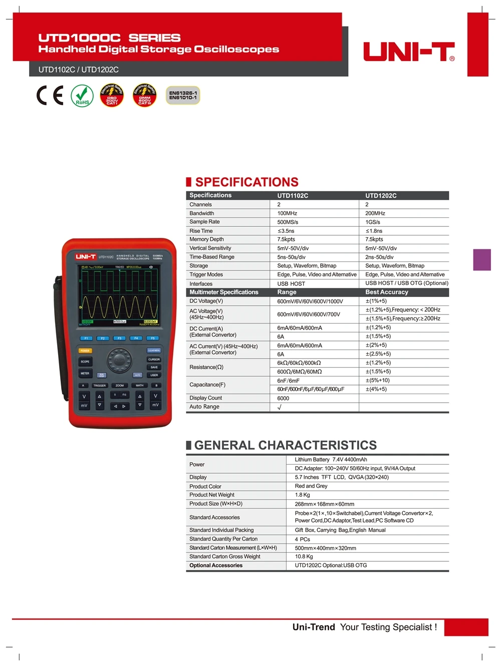 UNI-T UTD1202C digital storage oscilloscope handheld portable mini oscilloscope| Alibaba.com