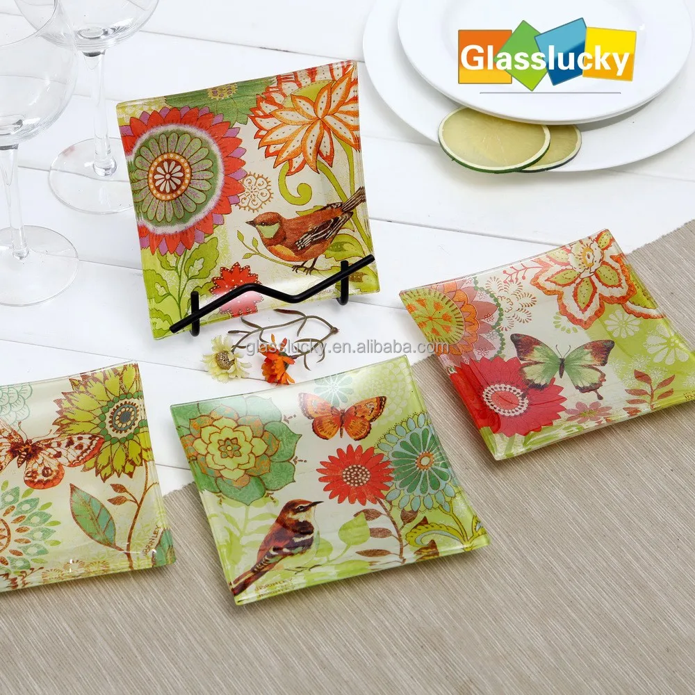Various Patterns Decorative Colored Large Glass Plates For Home Decor Fruitscolored Large Glass