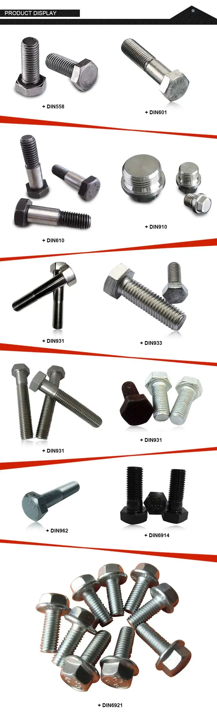 High strength high quality DIN931DIN933 Hex head screws 8.8 grade