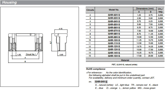 Jst 1.25mm Pitch Gh Series Connector Ghr-06v-s Original 6 Pin Housing Wire To Board Connector ...