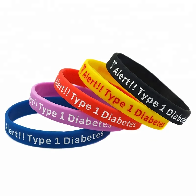 50 pcs/Lot Alerte Médicale Silicone Bracelets pour Type 1 Le Diabète ...