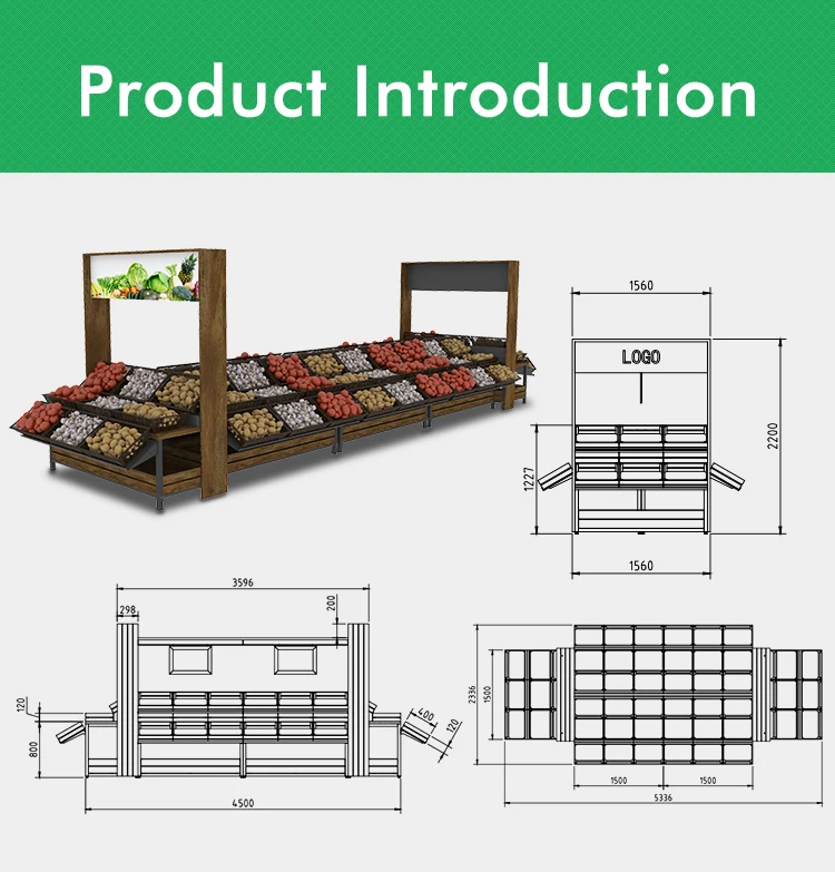 Solid Wooden Supermarket Vegetable Rack - Fruit Display Stand