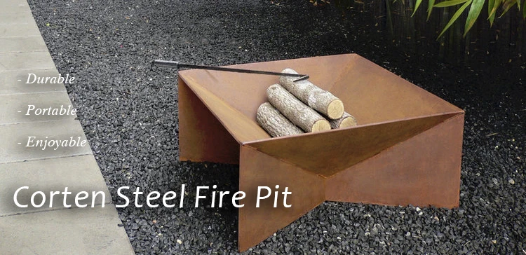 Outdoor Garden Decorate Trapezoid Corten Steel Brazier Fire Pit
