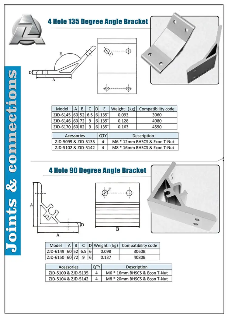 T Slot Aluminum Extrusion Accessories - 90 Degree Angle Brackets