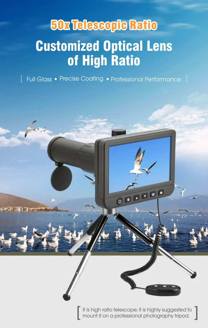Telescópio Digital 50x Hd,Com Tela De 5 Polegadas,14mp,1080p,Usb,Câmera ...