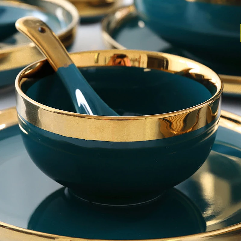 Retro Emerald Green And Gold Nordic Ceramic Tableware For Wedding Venue ...