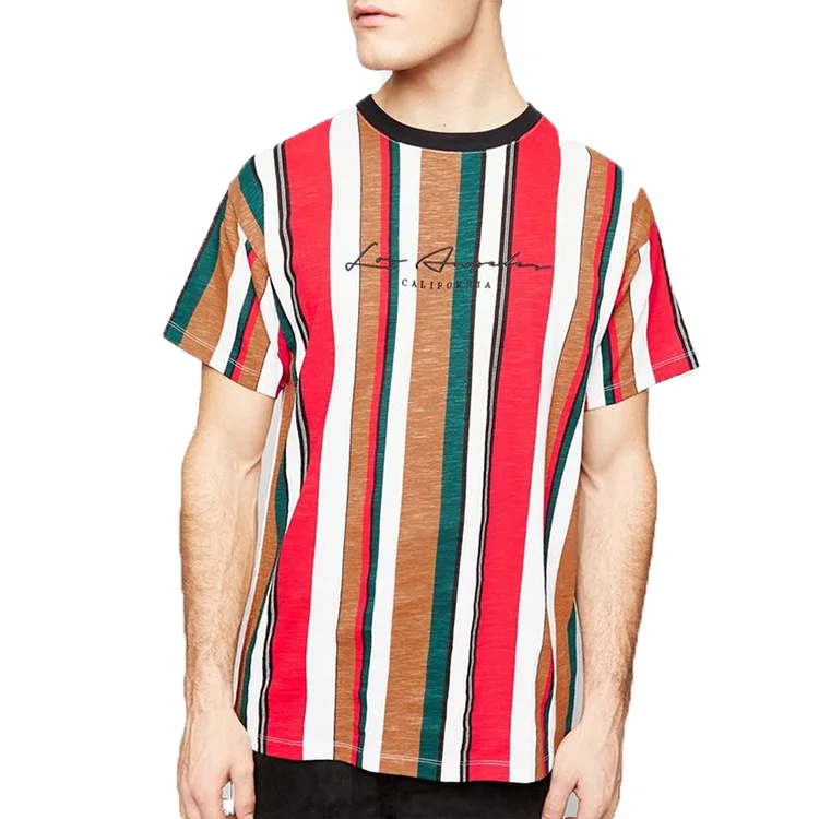High Quality Wholesale Cotton Unisex Slim Fit Multi Color Stripe T ...