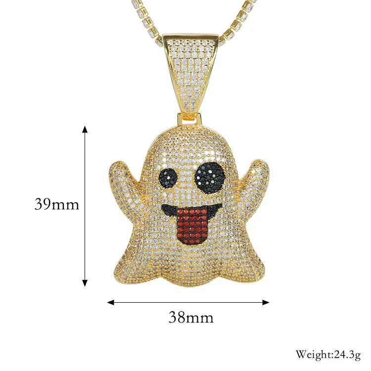 Halloween Iced Out Ghost Pendant For Men's Hiphop Jewelry Gold And ...