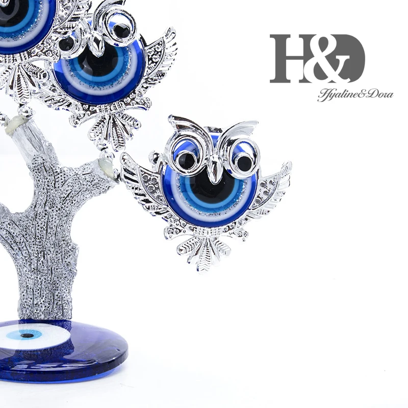 H&d Chinese Feng Shui Decoration Blue Evil Eye Owls Bendable Branches ...