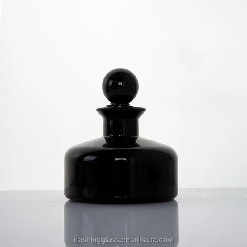 New Design Luxury Round Reed Diffuser Glass Bottle Black 200ml With ...