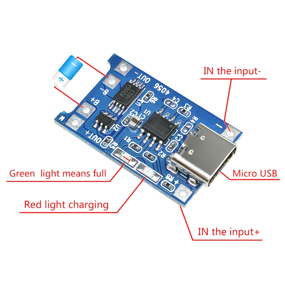 USB 5V 1A Li-Ion Battery Charger Module with Dual Protection