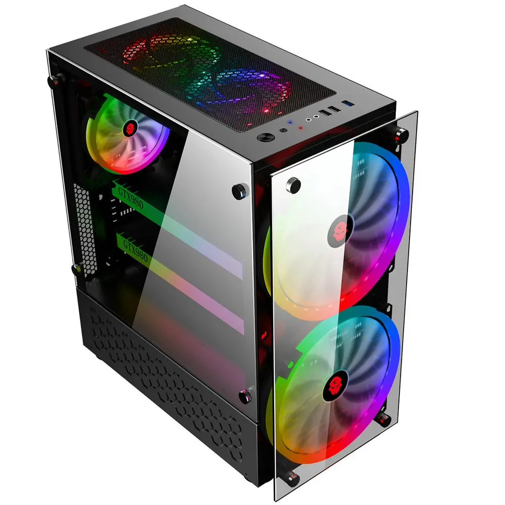 Luna RGB caso ATX juego chasis caso con 2 y 2 RGB ventilador con 20mm ...