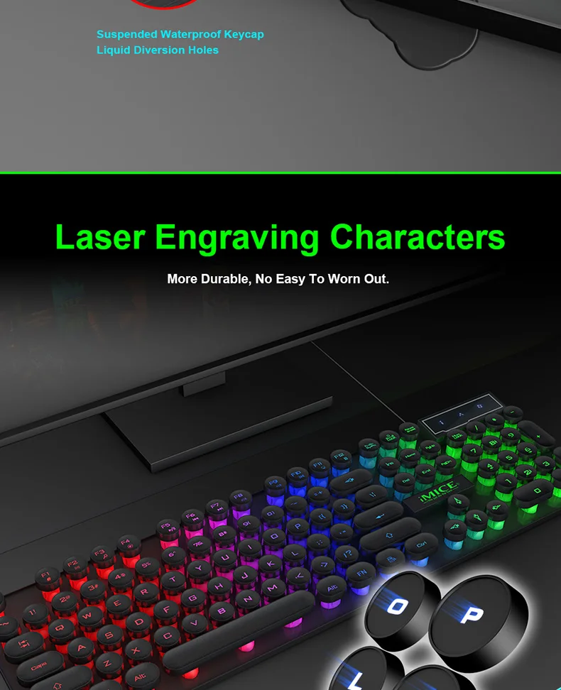 IMICE AK-800 Desktop Punk USB Keyboard Machinery Feel Floating Round ...