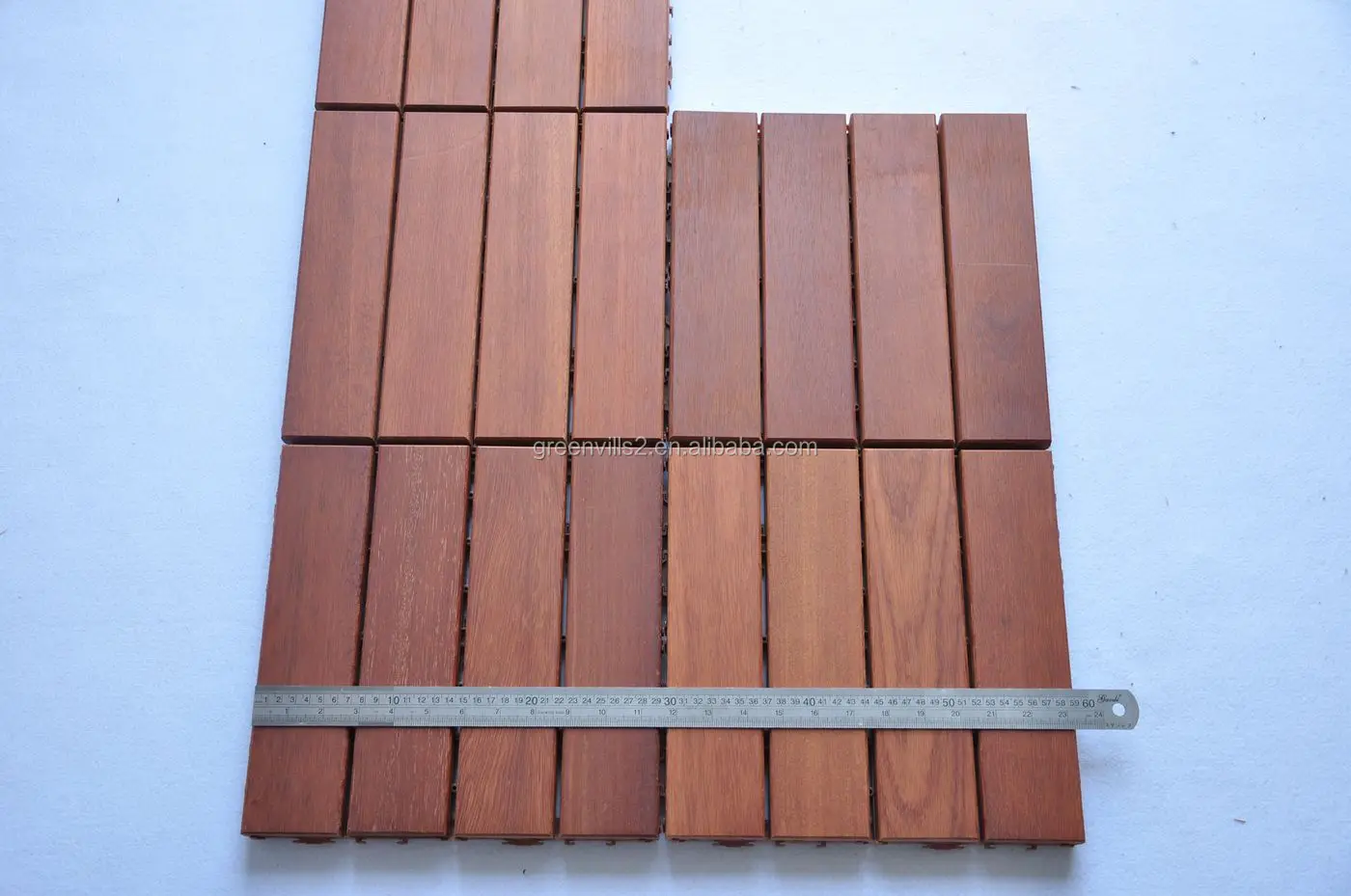 Interlocking Outdoor Decking Kayu Dek Taman Solid Kempas Lantai Kayu ...