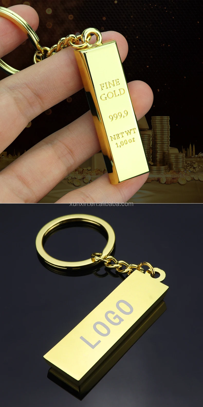 Hot Sale Custom Gold Bar Shaped Key Chain Fine Gold Gold Bar Keyring ...