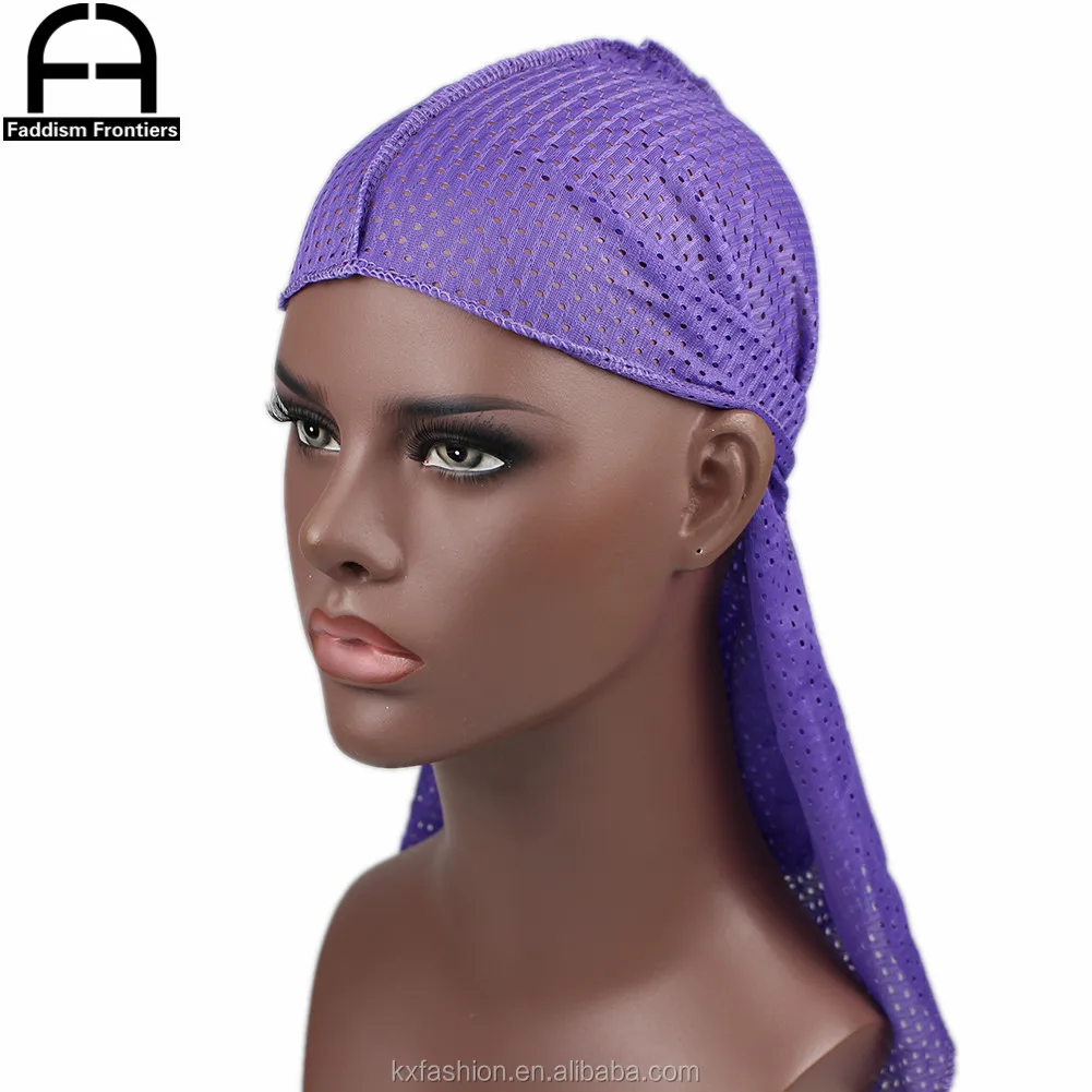 Summer Polyester Men Durag Breathable Mesh Long Tail Durags Bandanas ...