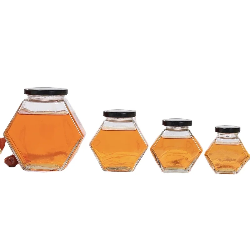 Fancy Design 250ml Hexagonal Glass Honey Bottle Jar