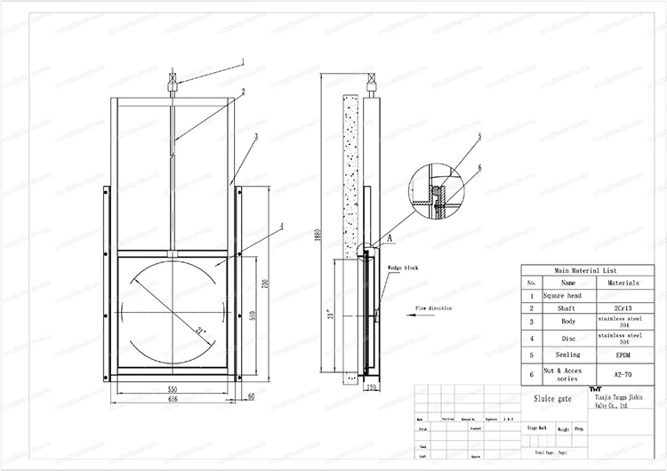 Factory Stainless Steel Wall Type Penstock Valves with Drawing