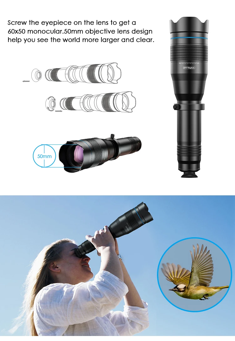 APEXEL 60X Telephoto Zoom Lens - Perfect for Smartphone Photography