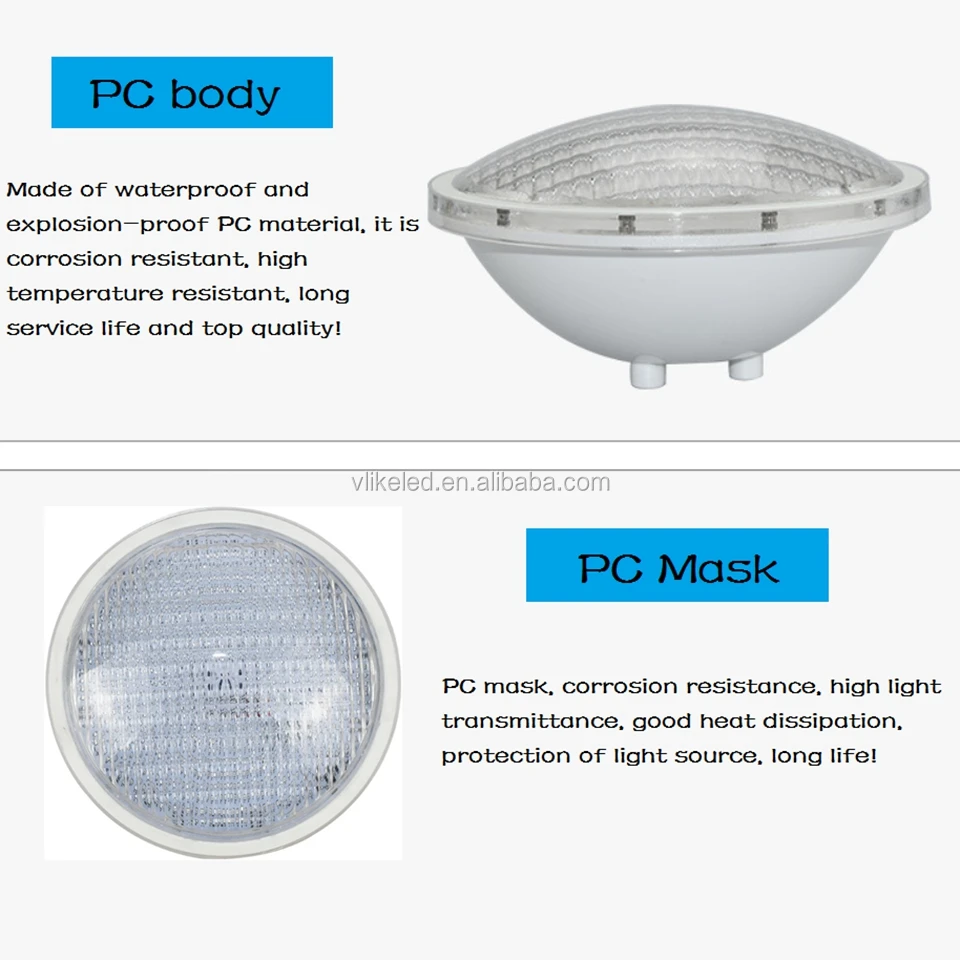 Plastic 12w Led Par56 3000k 4000k 6500k G53 Gx16d Underwater Swimming Pool Light 12v Dc/ac Ip68 ...