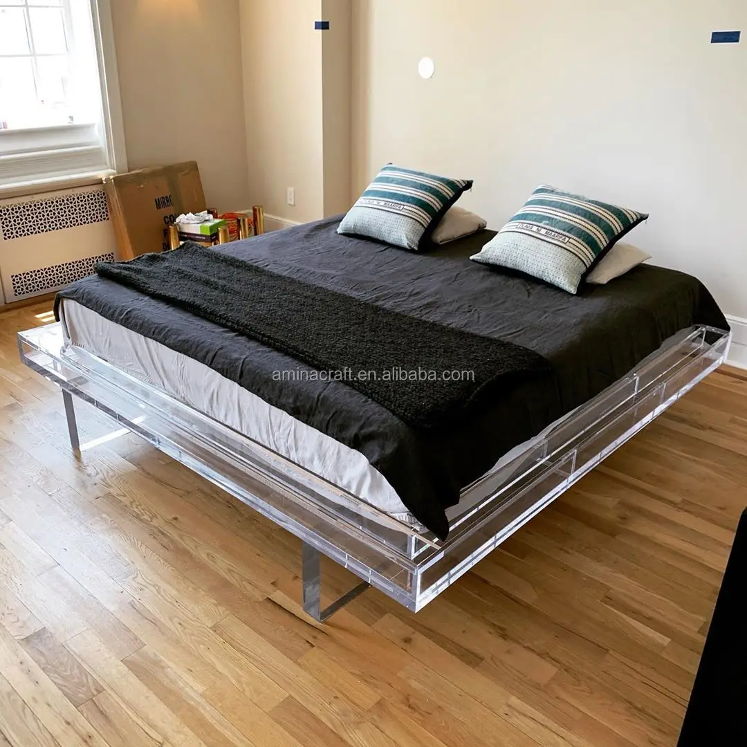 Modern Design Acrylic Clear Bed with Brass Metal Frame & OEM/ODM Available