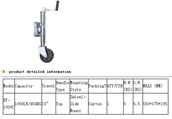 1000-2000lbs Trailer Jack with Rubber Wheel/Trailer Jack Jockey Wheel ...