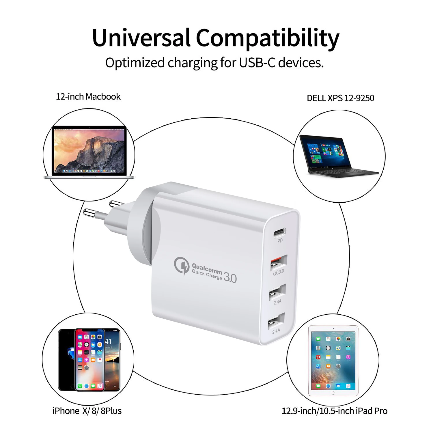 Usb Charger Plug With Uk/usa/eu/aus,48w 5v 3a 4-port Usb Travel Adaptor ...