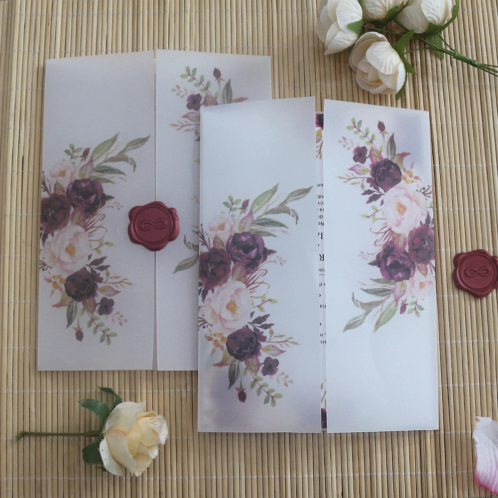 Handmade Elegant Design Paper Invitations Floral Full Color Printing ...