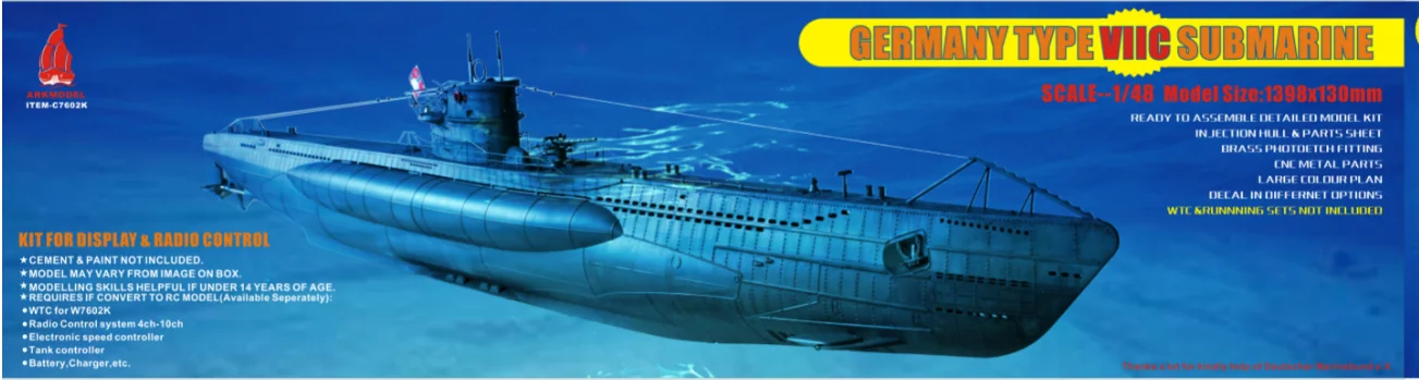 ARKMODEL German U-Boat Type VIIC RC Submarine 1:48 Scale