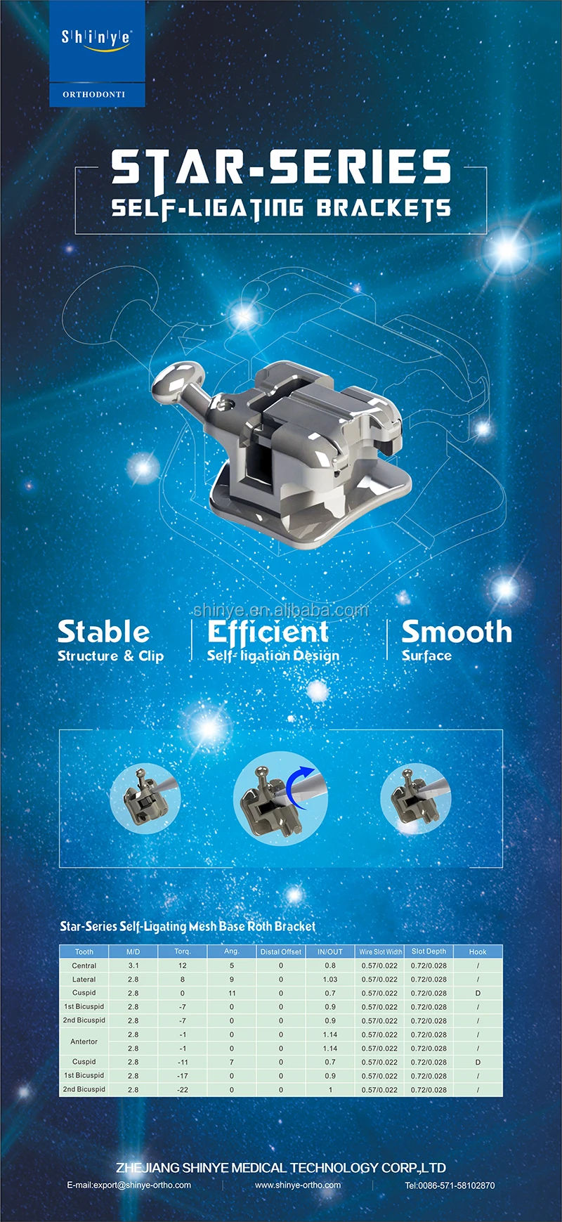 Shinye MIM Star Roth 022 SLB - Premium Self-Ligating Brackets