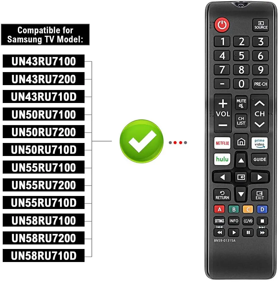 Samsung 4K UHD Smart TV Remote Control Replacement BN59-01315A