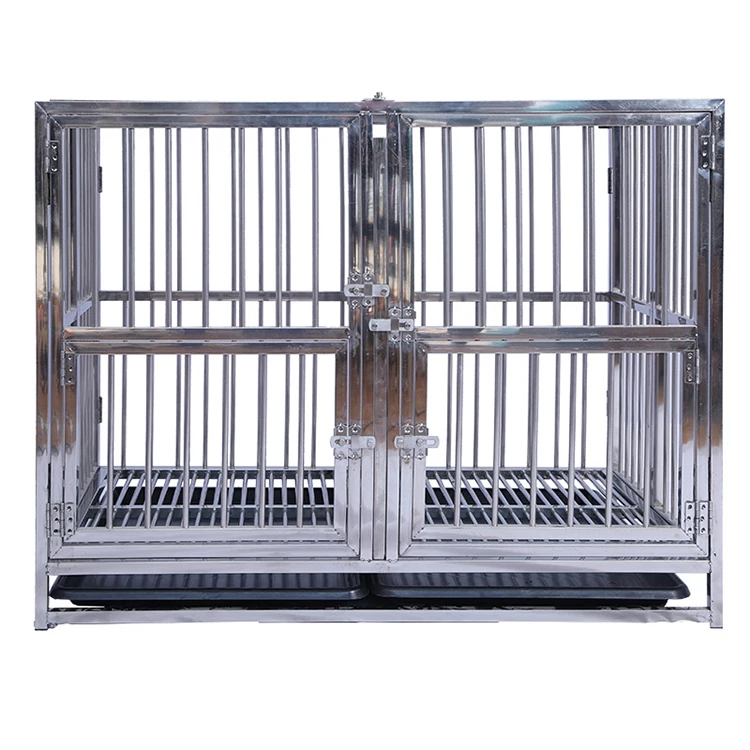 Custom 3 Door Foldable Stainless Steel Dog Kennel Cages With Divider ...