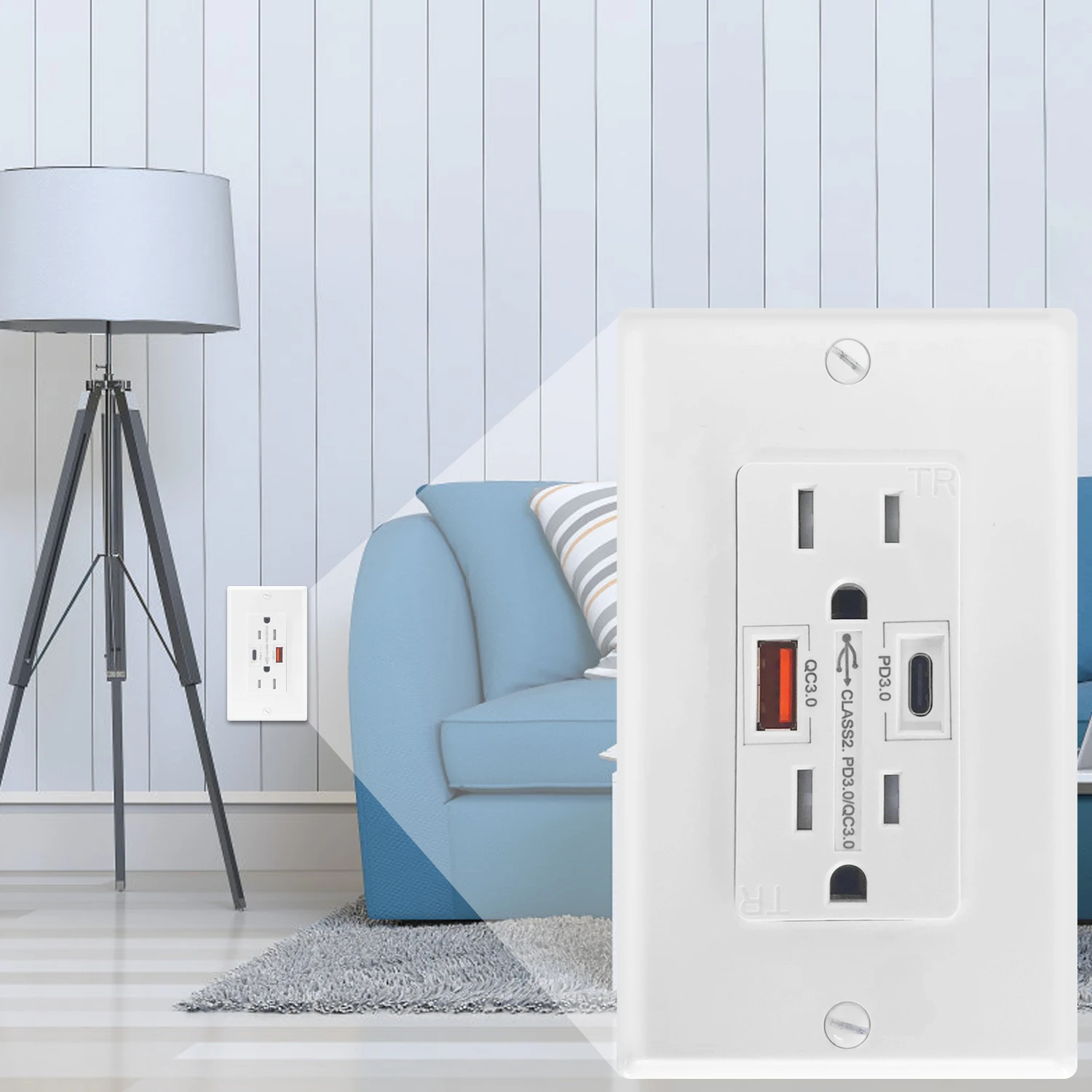 Electrical Outlet with USB Ports Fast Charge, 18W Slim USB Outlet Plug ...