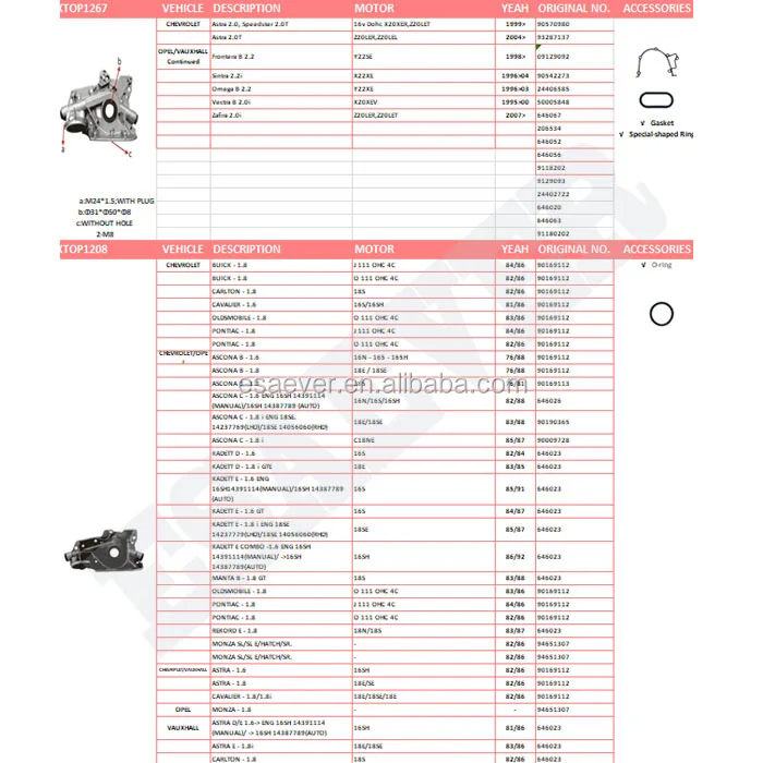 ESAEVER OIL PUMP 646001 646042 for Chevrolet Astra & Daewoo Nubira