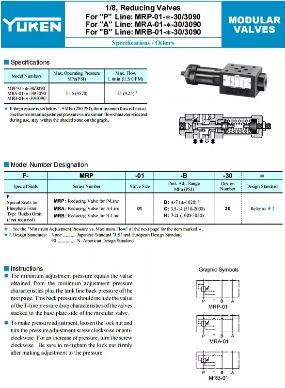 Yuken Mra-06 Mra-10 Reducing Modular Hydraulic Valve Mrp-01-c-30 Mrp-01 ...