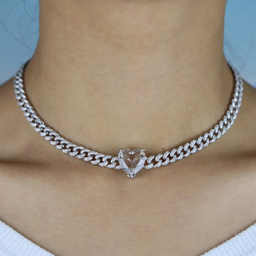 5a CZ Top Quality Iced Out Bling Cuban Link Chain Women Necklace