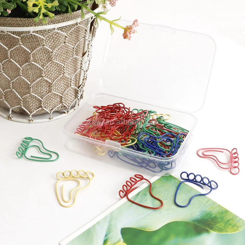5 Colors Foot Shaped Paper Clips Mixed Colors 100pcs Per Bag Cute Fancy ...