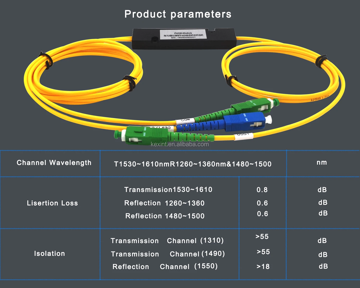 KEXINT FTTH CATV WDM Filter - 1X2 Splitter for 1310nm, 1490nm, 1550nm