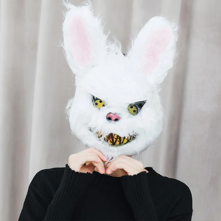 Masquerade Party Cosplay Mask White Plush Halloween Scary Rabbit Bunny ...