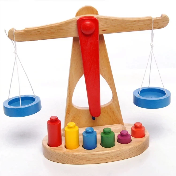 Small Wooden New Balance Scale Toy With 6 Weights For Kids Math ...