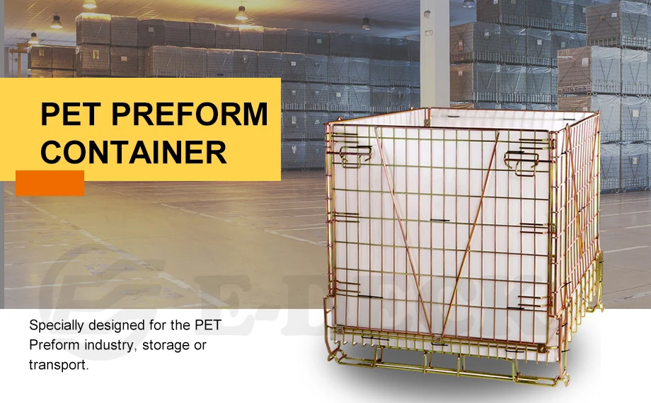 Galvanized Steel Large Foldable Stacker Metal Wire Mesh Container With ...