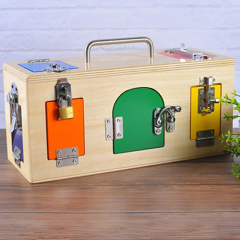 Montessori Wooden Toys Colorful Lock Box Kids Children Preschool ...