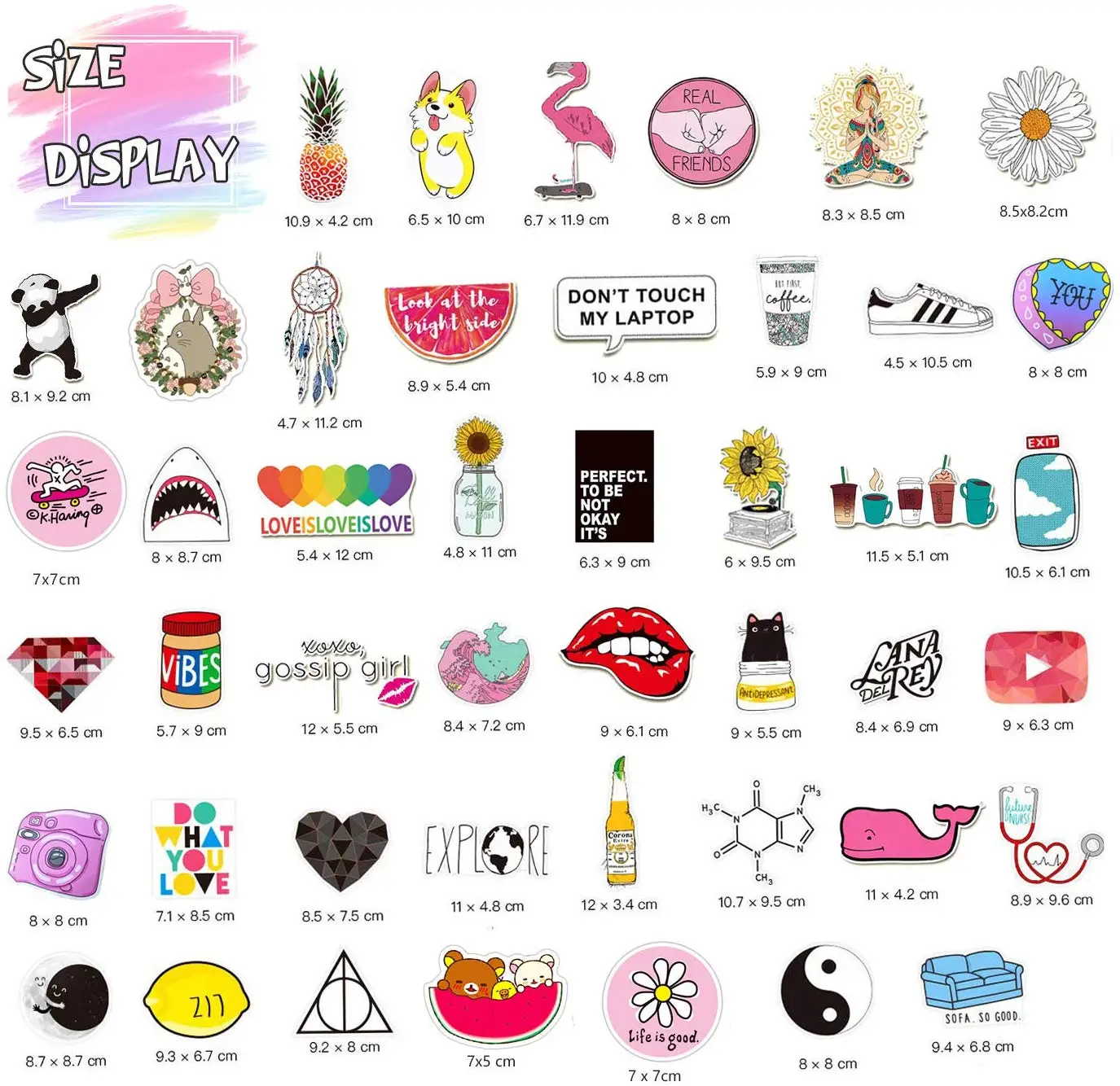 50 Different Trendy Cute Cartoon Theme Stickers Multiple Sizes High ...