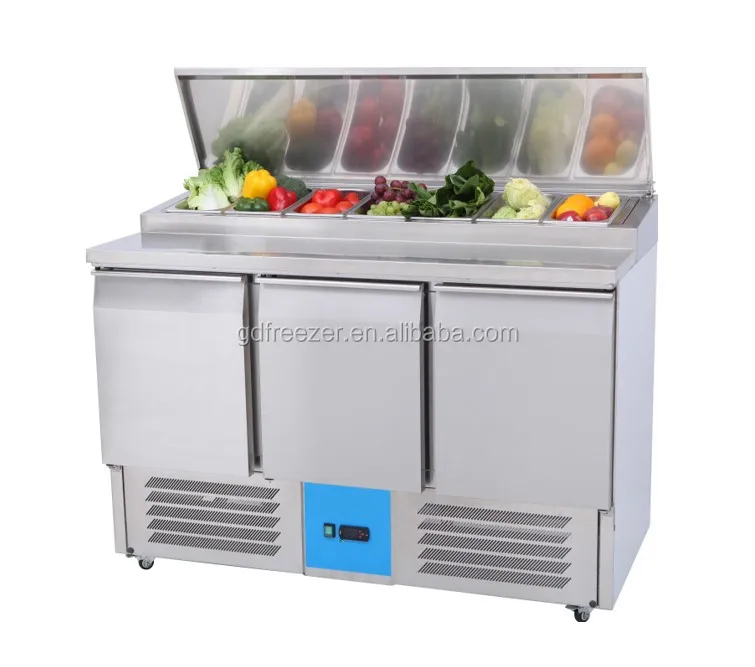 3 Glass door Salad Bar Equipment /Stainless Steel Work Table Salad Bar ...