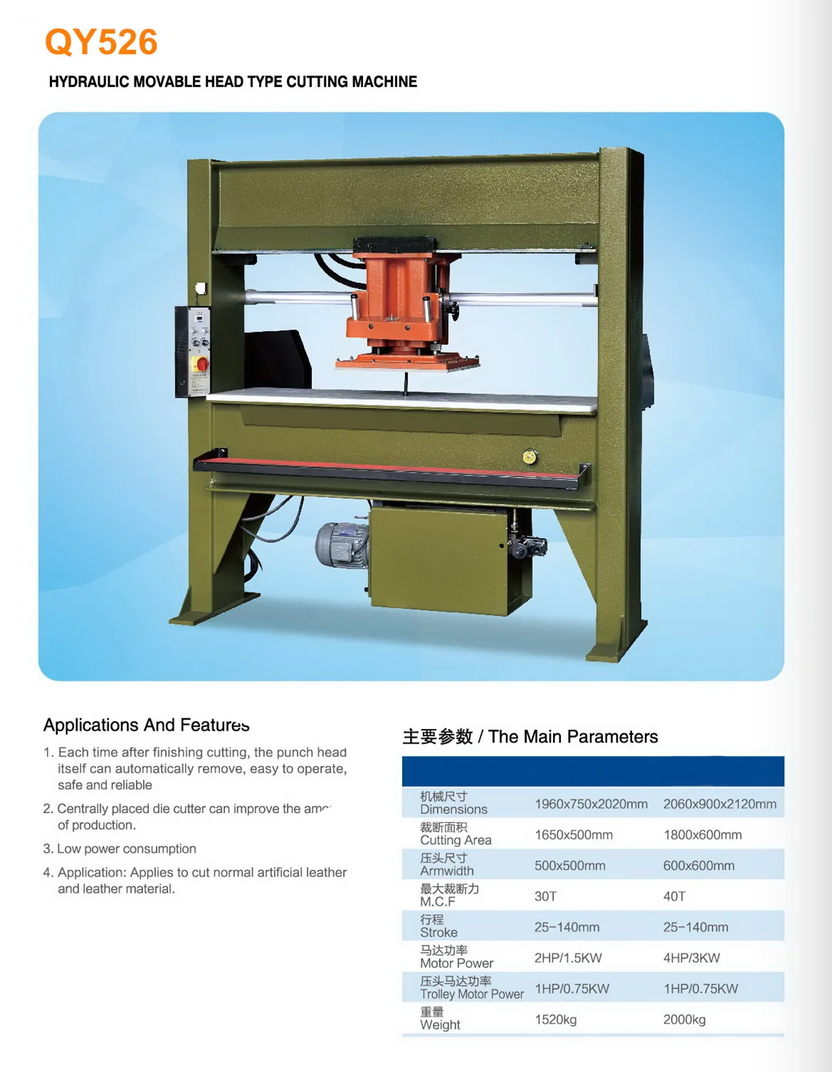 Qy526b Hydraulic Traveling Head Shoe Leather Cutting Press Machine ...