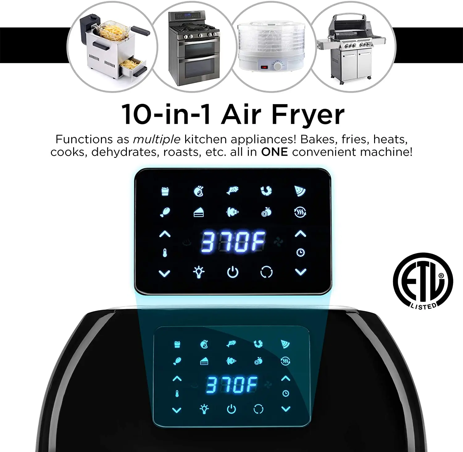 Air Fry Oven Kitchen Appliance - LED/LCD Display & Digital Control