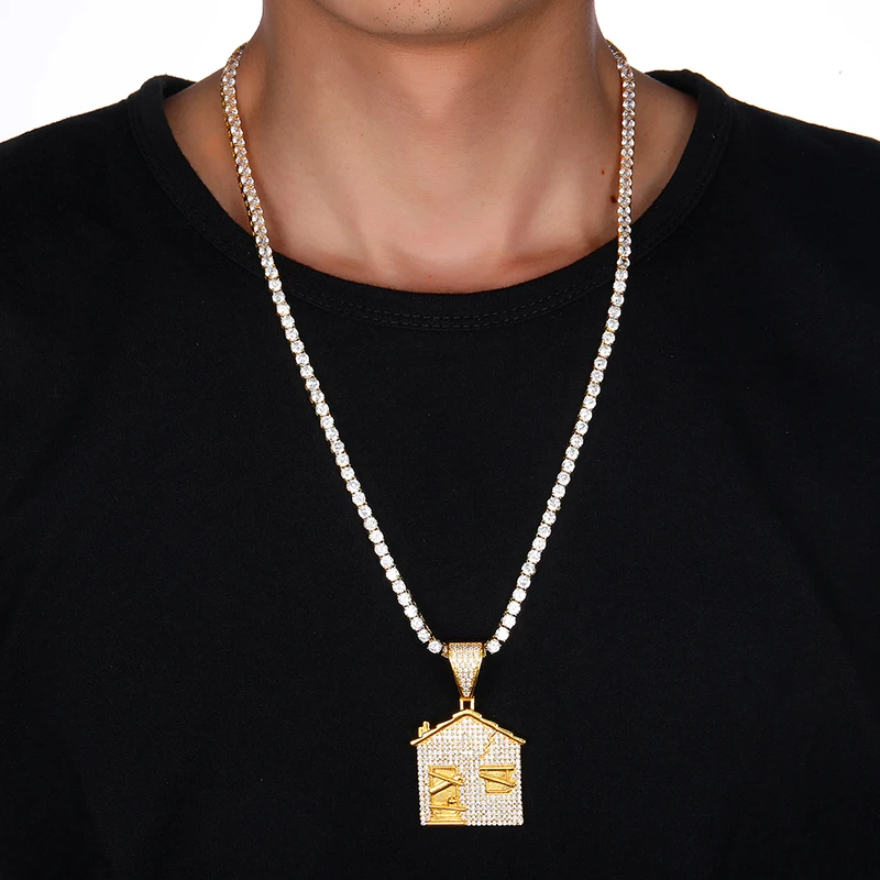 Trend Brass Iced Out Bling Cubic Zircon Bando Trap House Pendant ...