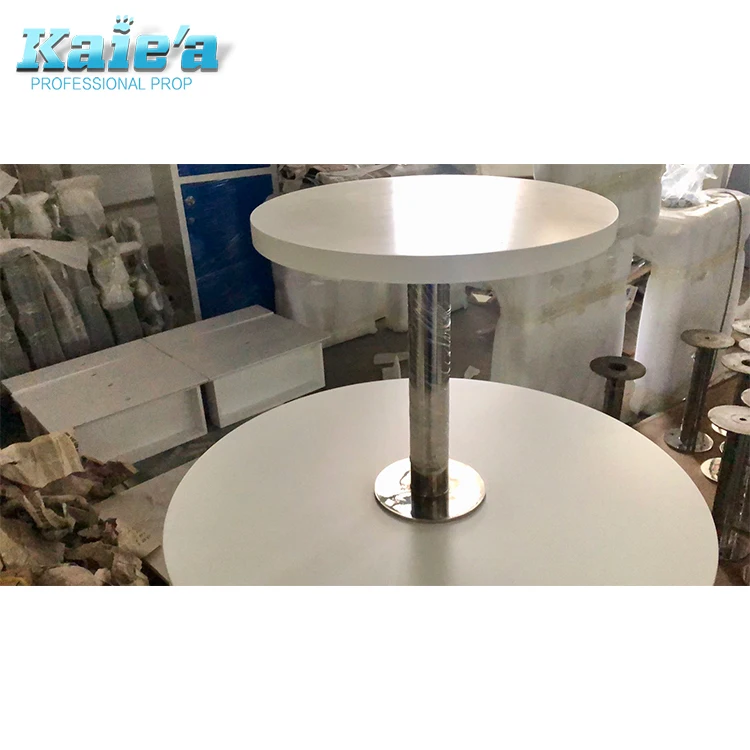3 Tiered Retail Display Round Table - Commercial White Wood Top