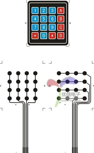 Custom Membrane Switch 4x4 Matrix Keypad 16 Keys Numeric Keypad 4 4